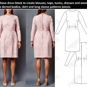 Women’s Dress Block Pattern W/sleeve & Skirt XS 6X- Bodice Pattern ...