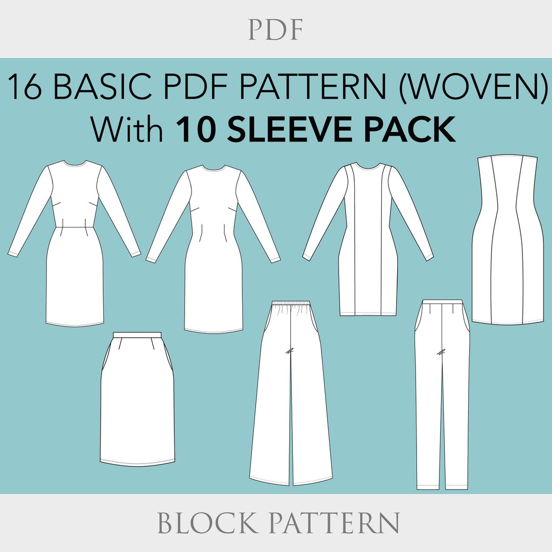 16 Basic Woven Block Sewing Pattern Set PDF | Size XS–6X | Dress, Top ...