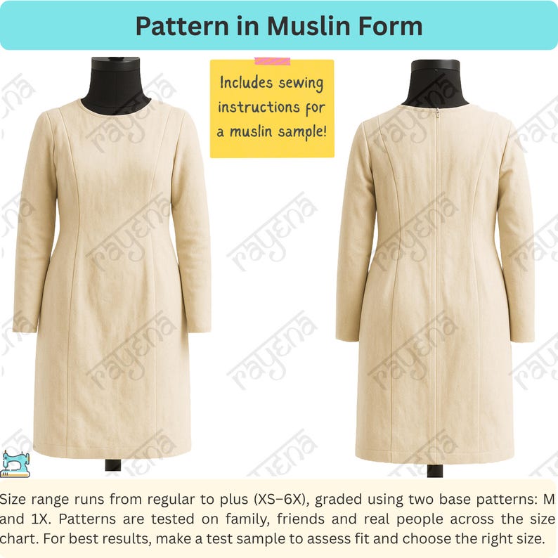 Princess Seam Dress Sewing Pattern: Woven Sloper Block (XS–6X) (PDF ...