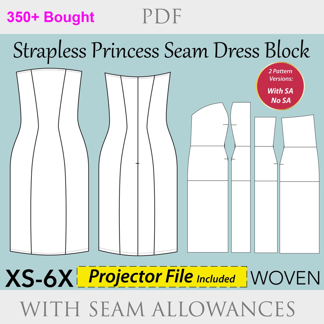 Women's Strapless Sheath Dress PDF Sewing Pattern, Size XS 6X Strapless ...