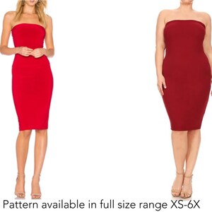 Women's Strapless Tube Dress Sewing Pattern, Size XS 6X, Midi Dress Pdf ...