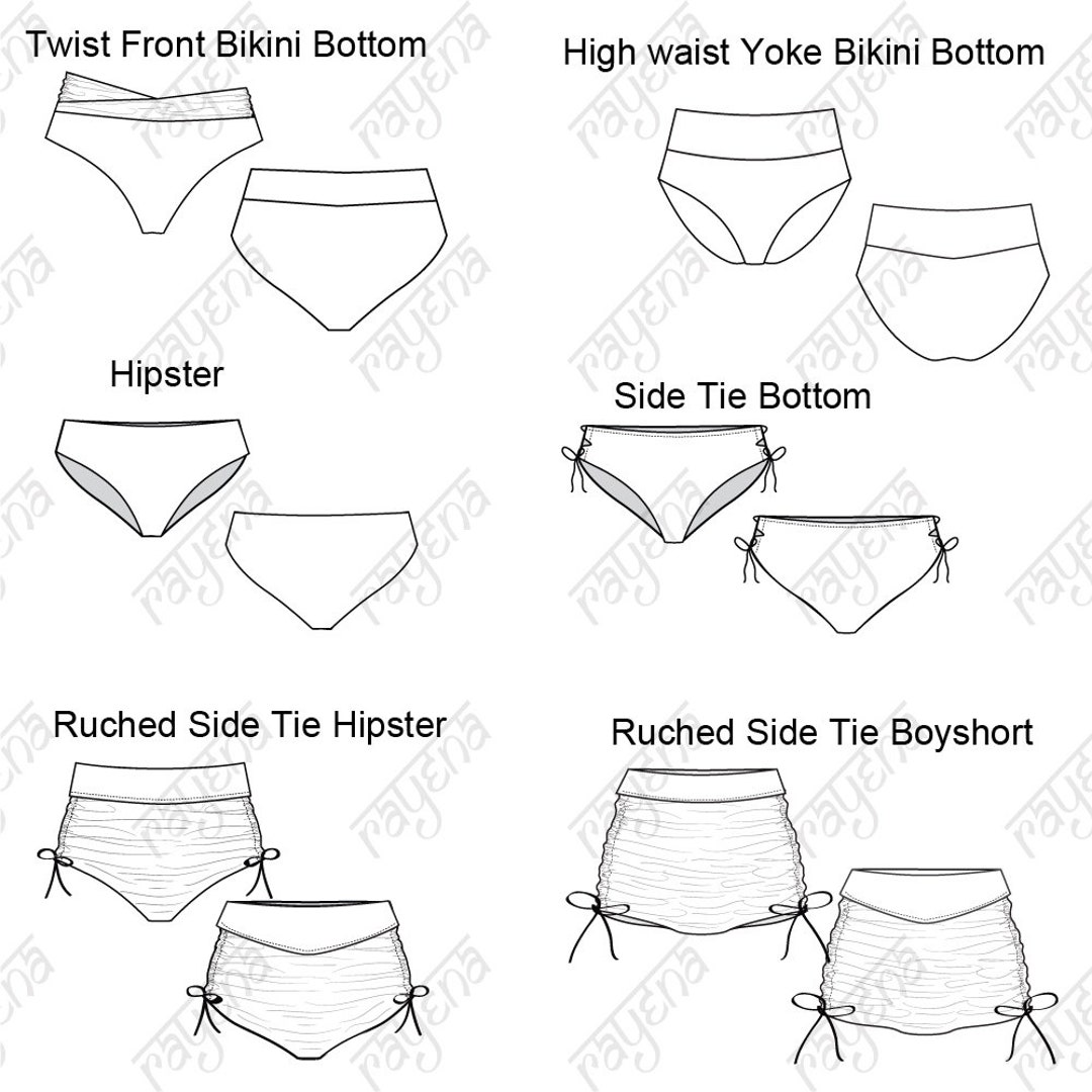 ADOBE ILLUSTRATOR Swimwear Bottoms Fashion Flat Template, Technical ...