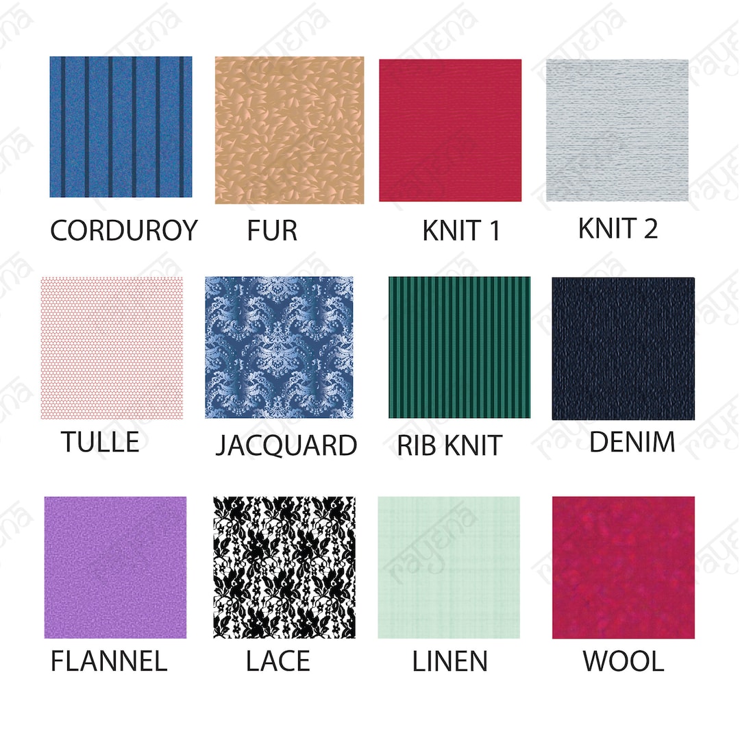 ADOBE ILLUSTRATOR- Fabric Texture Fashion Flat Library - Technical Sketch, Digital Art, Vector ...