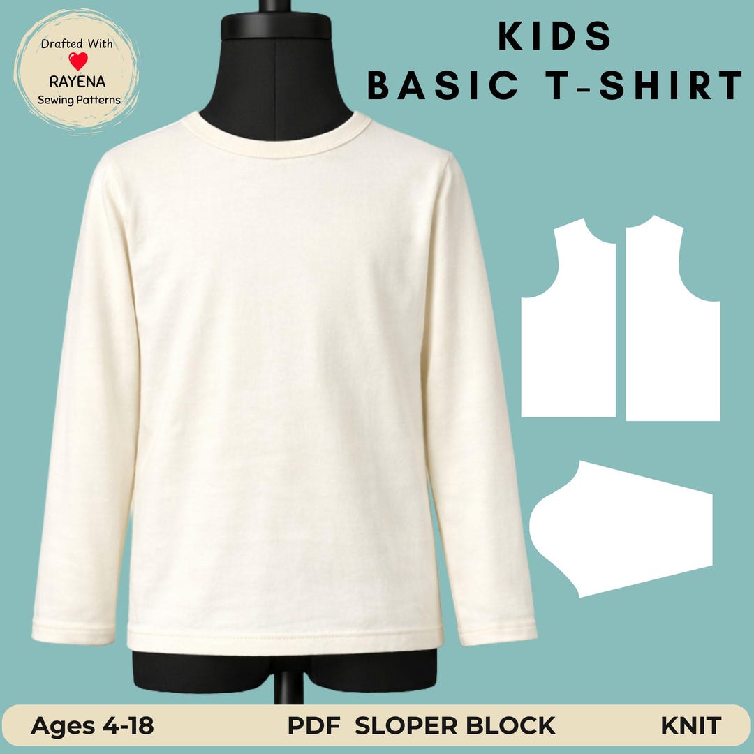 Kids T-shirt Sewing Pattern: Basic Knit Sloper Block (ages 4-18) (PDF ...
