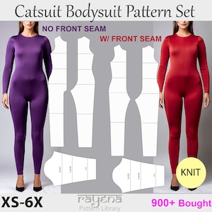 Catsuit Sewing Pattern Set, Size XS-6X, Seamless Catsuit Bodysuit ...