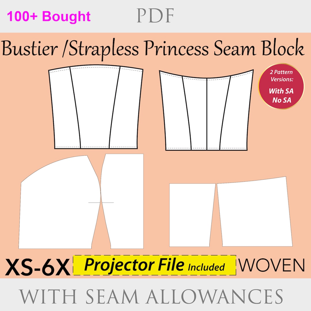 Strapless Bustier Bodice Sewing Pattern: Princess Seam Sloper (XS-6X ...
