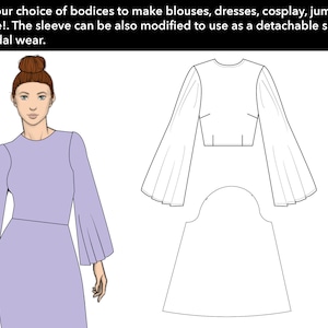 Women’s Bell Sleeve Pattern, Size XS-6X, Long Sleeve Pattern, Basic ...