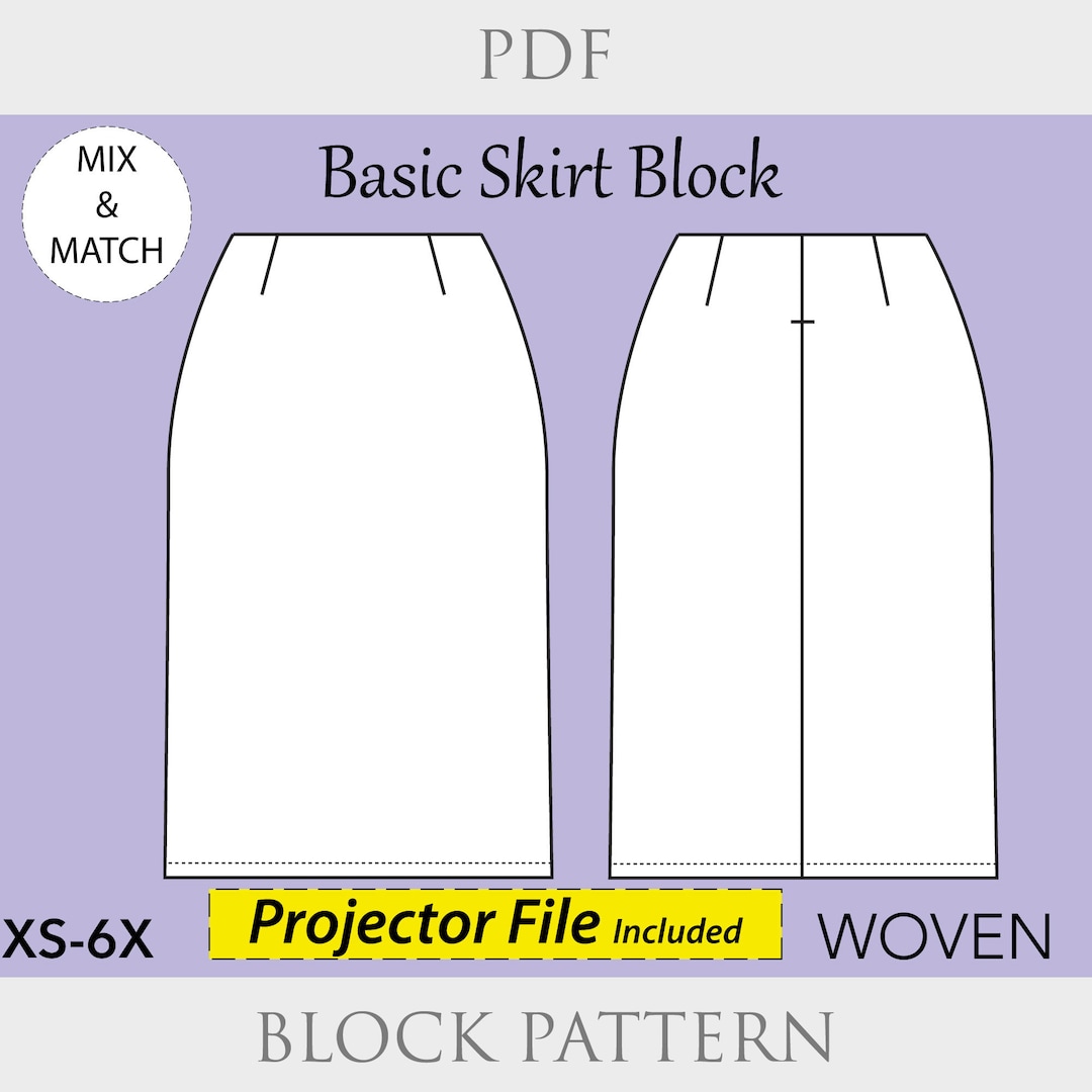 Women’s Basic Skirt Block Sewing Pattern, Size XS-6X, Basic Skirt ...