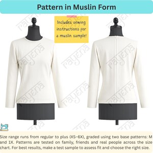 Women's Basic Bodice Sewing Pattern: Knit Sloper Block (XS–6X) (PDF ...
