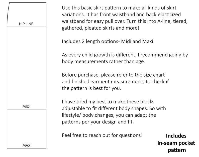 Girls A-line Skirt Sewing Pattern: Midi & Maxi (ages 4-18) (PDF Pattern ...