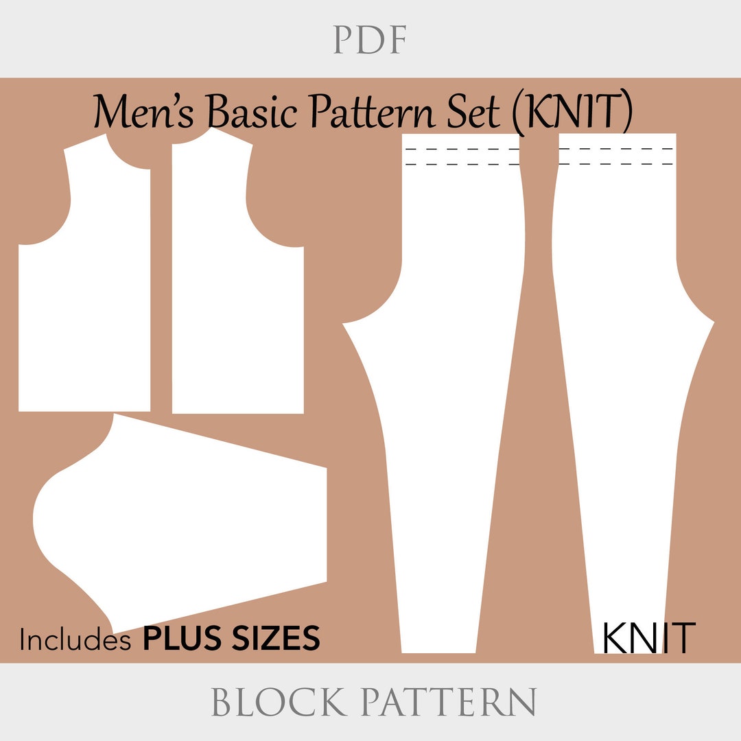 Men's Knit Sloper Pattern Set Size XS-6X, Block Pattern, Leggings ...