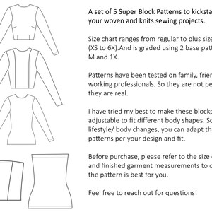 Women’s Bodice Sewing Pattern Bundle • Basic Sloper Block • XS–6X ...