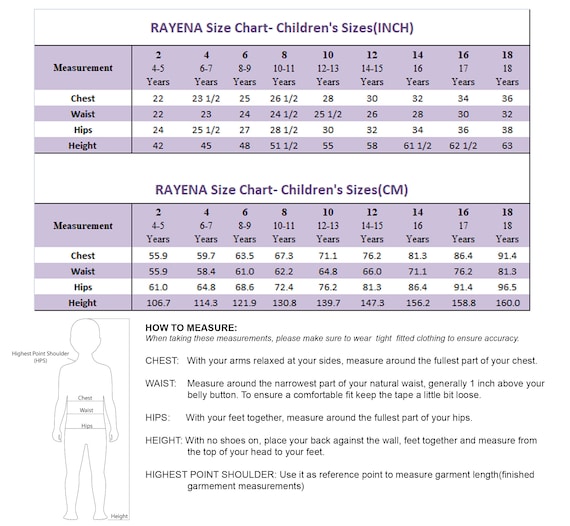 Pattern For Girls Size Chart