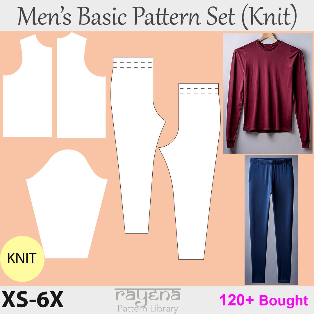 Men's Knit Sloper Pattern Set Size XS-6X, Block Pattern, Leggings ...