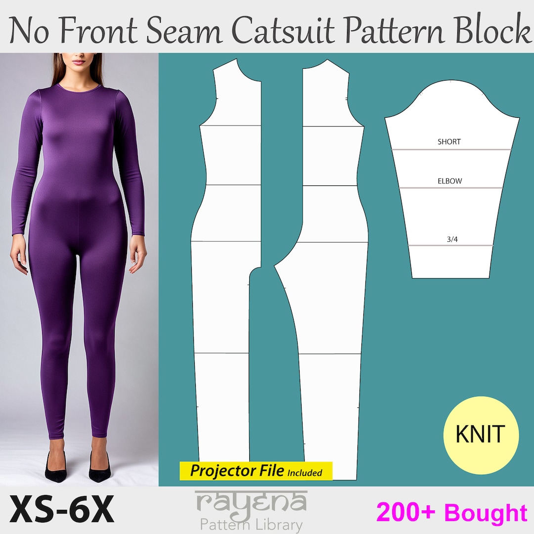 Seamless Front Catsuit Sewing Pattern: Bodysuit Sloper, XS-6X (digital ...