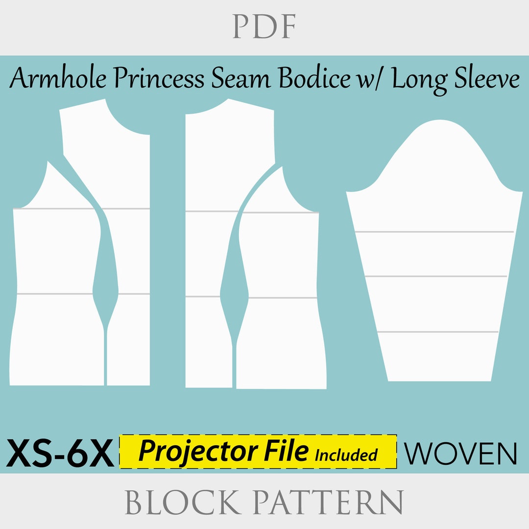 Princess Seam Bodice Sewing Pattern: Fitted Block Sloper (XS-6X) (PDF ...