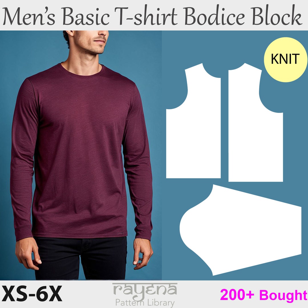 Men's T-shirt Block Sewing Pattern: Knit Shirt Sloper XS-6X (PDF ...