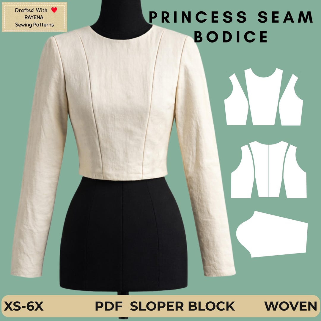 Women's Princess Seam Bodice Sewing Pattern: Sloper Block (XS–6X) (PDF ...