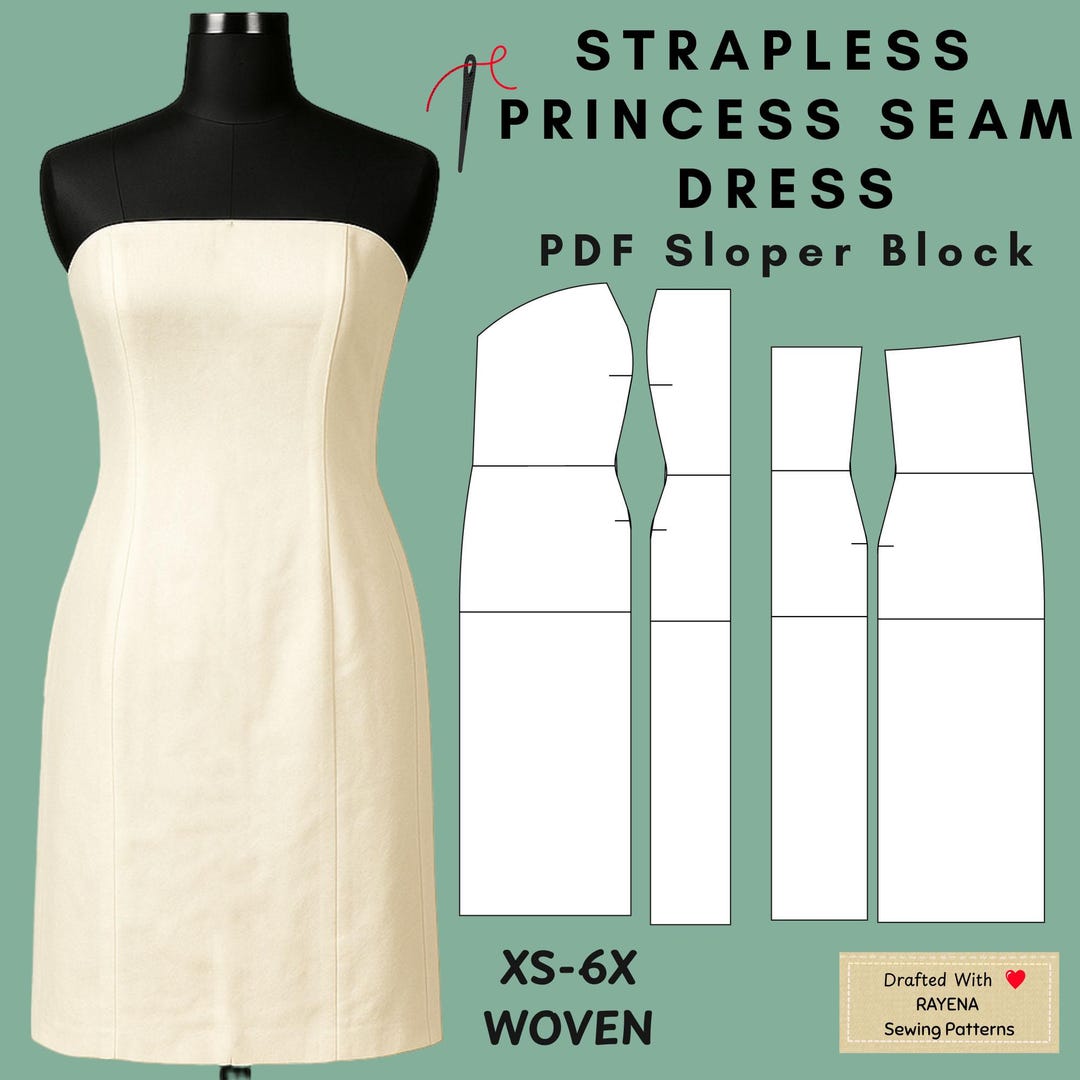 Women's Strapless Dress Sewing Pattern: Princess Seam (XS–6X) (PDF ...