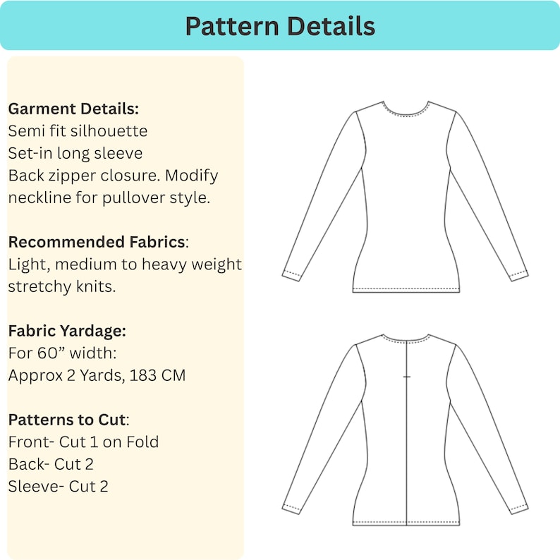 Women's Basic Bodice Sewing Pattern: Knit Sloper Block (XS–6X) (PDF ...