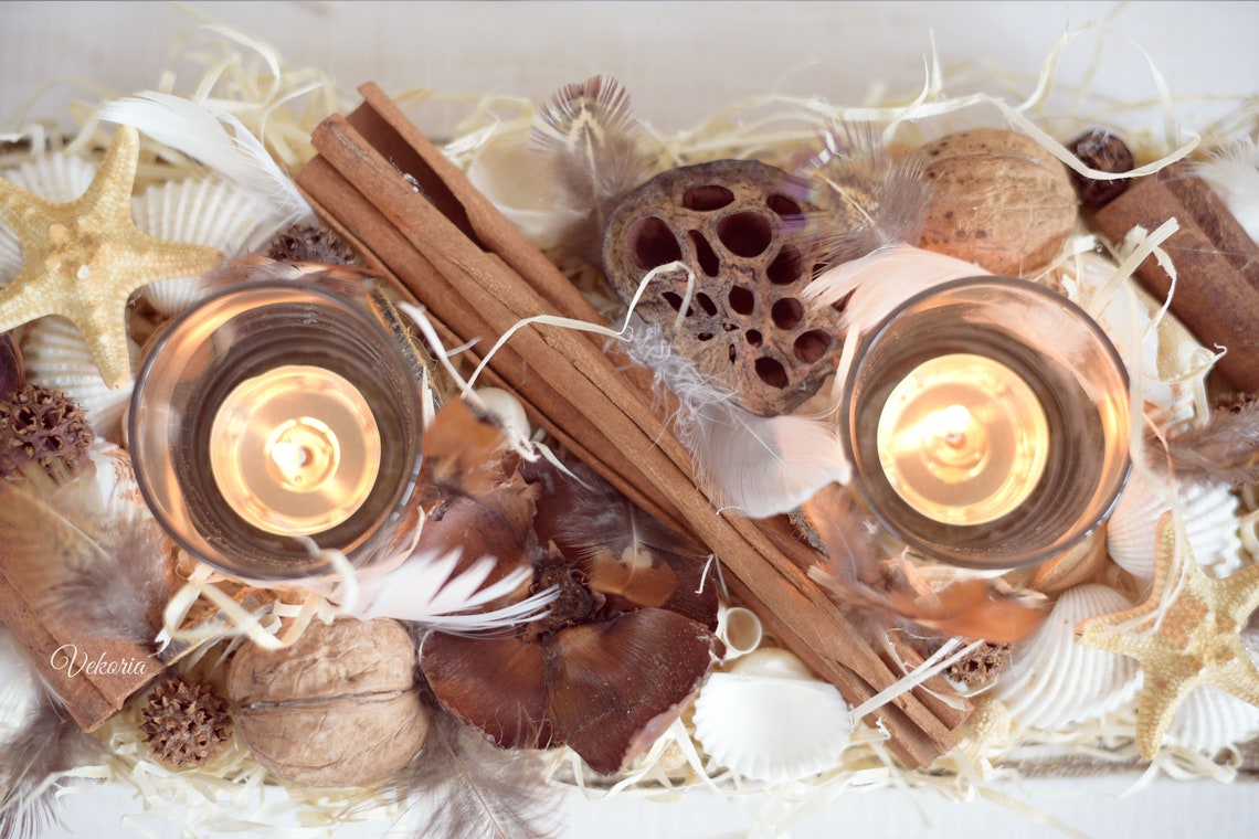 Shell Table Decor Flower Arrangement Dried Flowers Coastal | Etsy