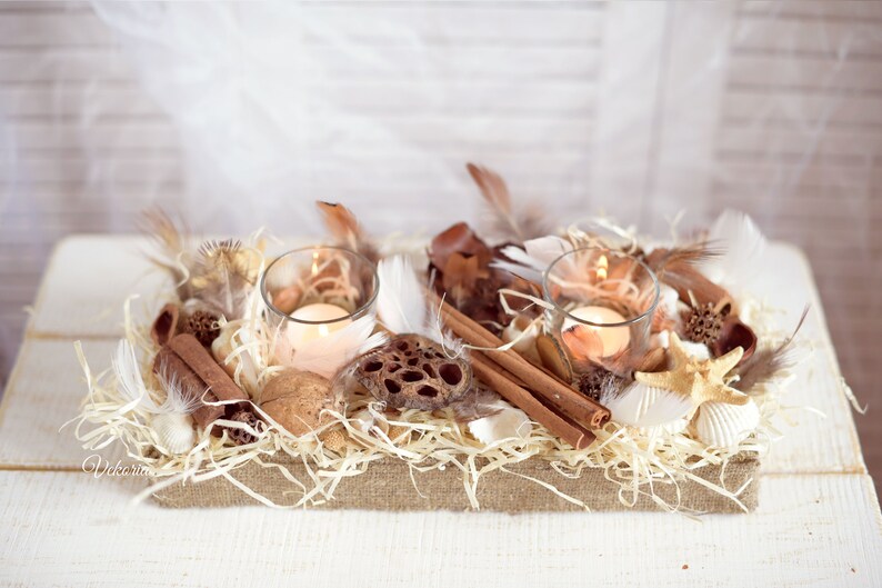 Shell Table Decor Flower Arrangement Dried Flowers Coastal | Etsy