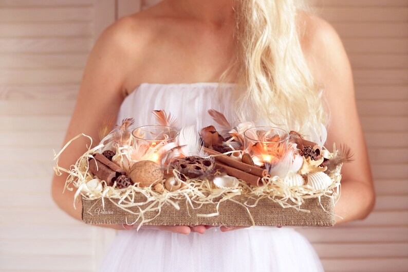 Shell Table Decor Flower Arrangement Dried Flowers Coastal | Etsy