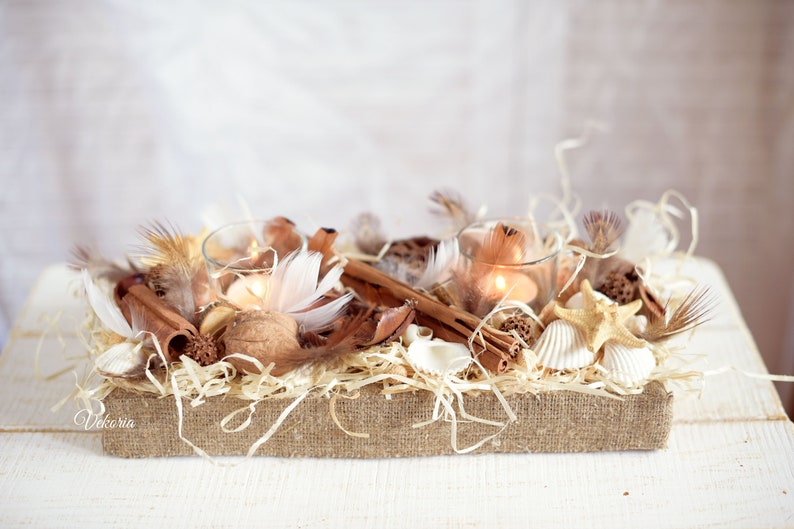 Shell Table Decor Flower Arrangement Dried Flowers Coastal | Etsy