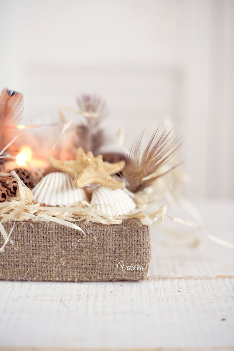 Shell Table Decor Flower Arrangement Dried Flowers Coastal | Etsy