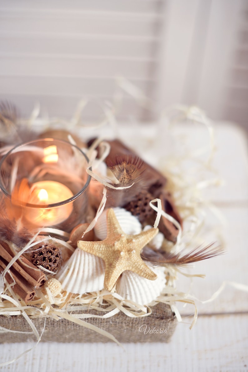 Shell Table Decor Flower Arrangement Dried Flowers Coastal | Etsy