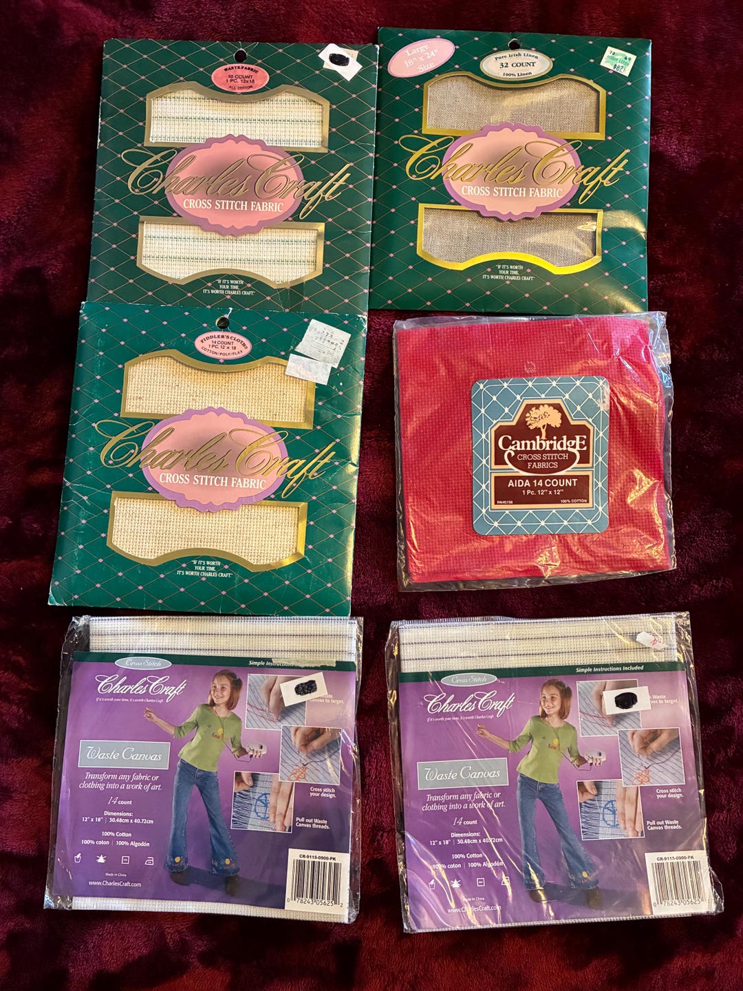 A Lot of Cross Stitch Fabrics and Waste Canvas for Cross Stitch - Etsy