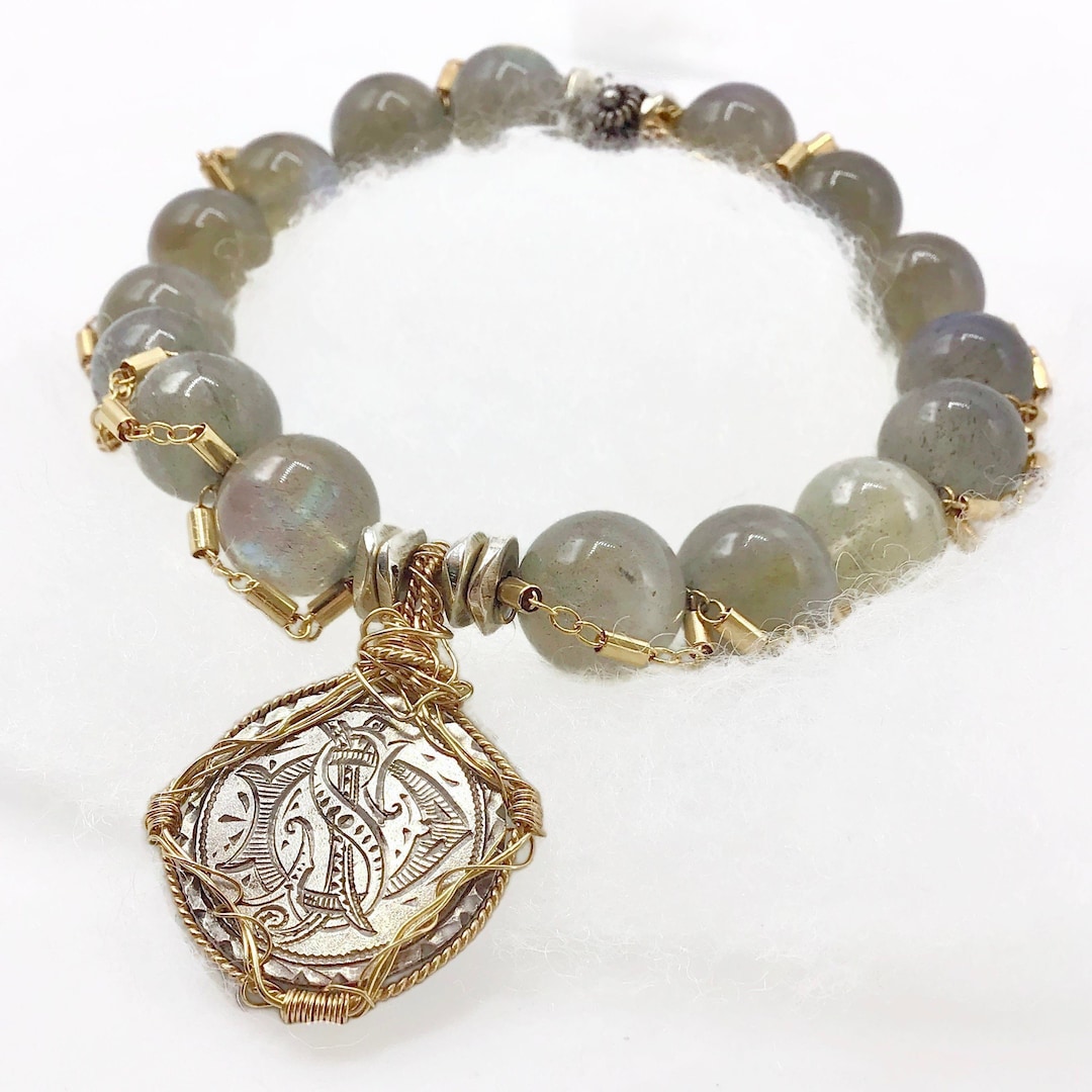 Love Token Bracelet Vintage Coin Bracelet Labradorite Bracelet Beaded ...