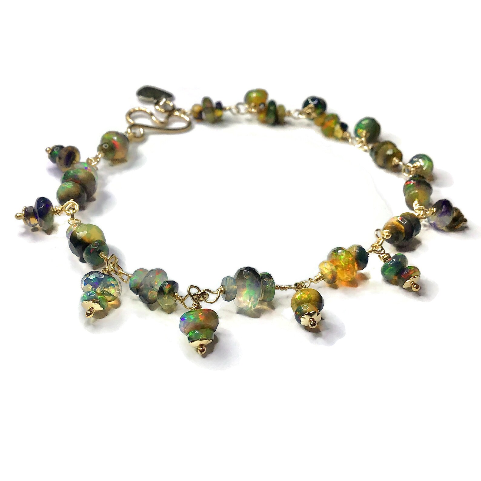 AAA Black Opal Bracelet | Gemstone Cluster Bracelet | 14k Gold Filled ...