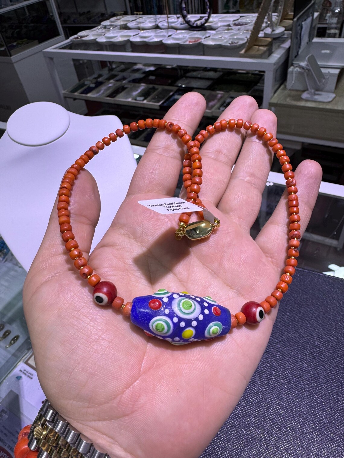 Vintage Gabri Beads Necklace: Antique Zee Glass & Natural Coral Jewelry ...