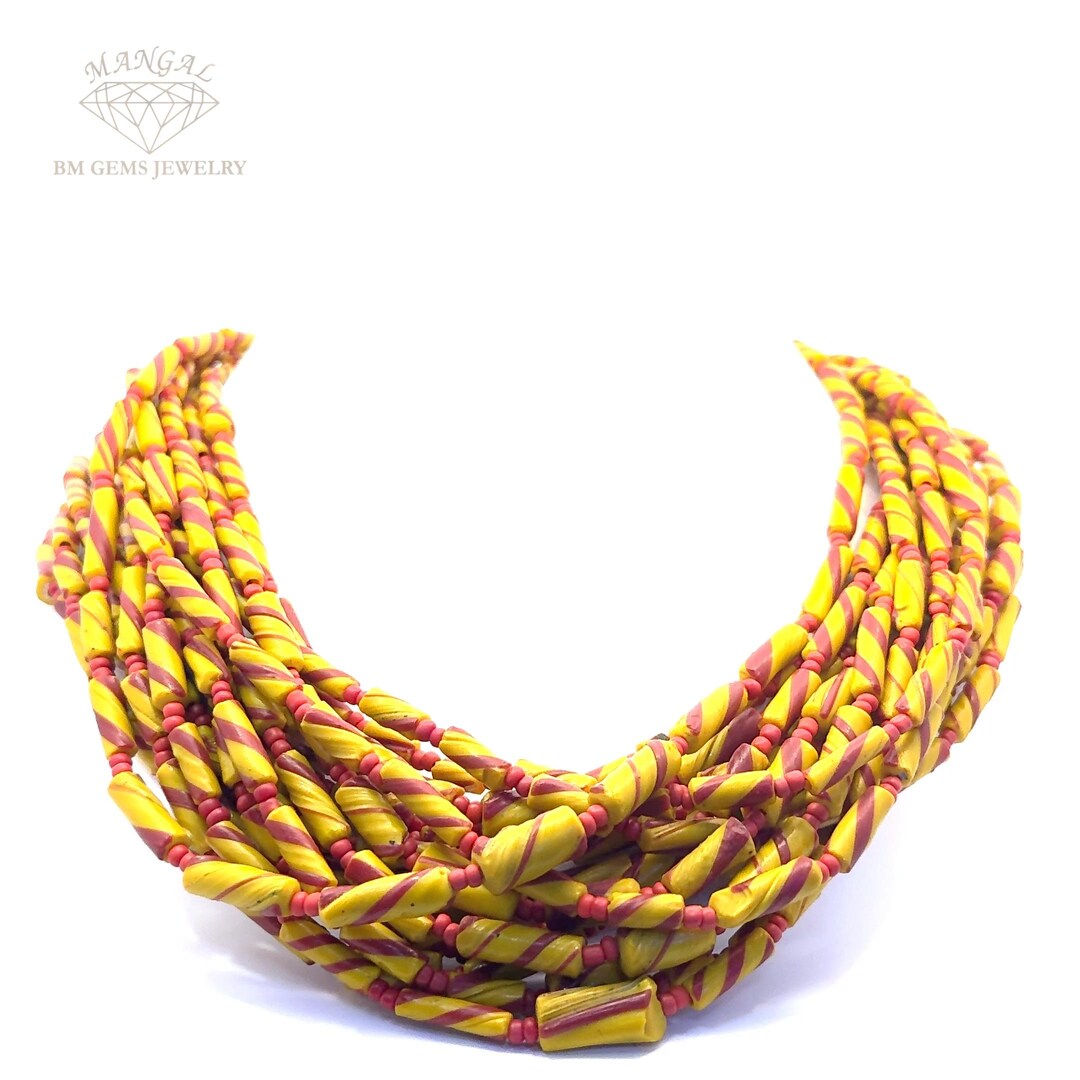 Afghan Yellow Roman Glass Necklace: Rare Handmade Beaded Jewelry - Etsy
