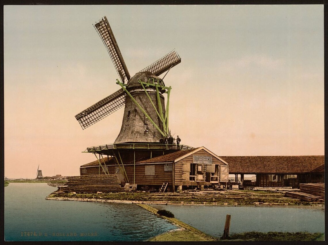 Windmill Holland 1890. Colorized photo / photochrom. Vintage | Etsy