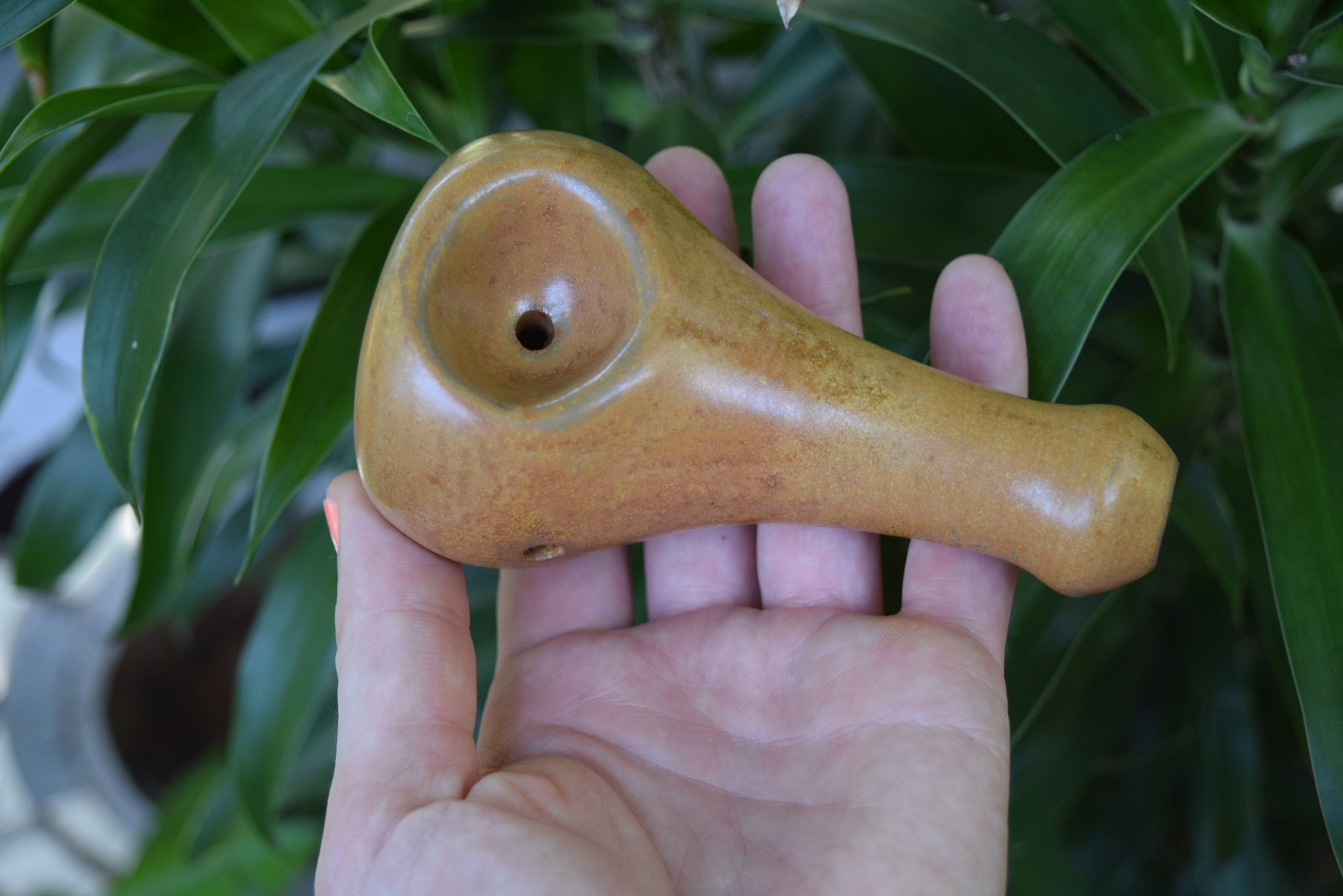 Fat Bottom Gold Pipe, Wheel Thrown Handmade Ceramic Pipe, Golden Pipe ...