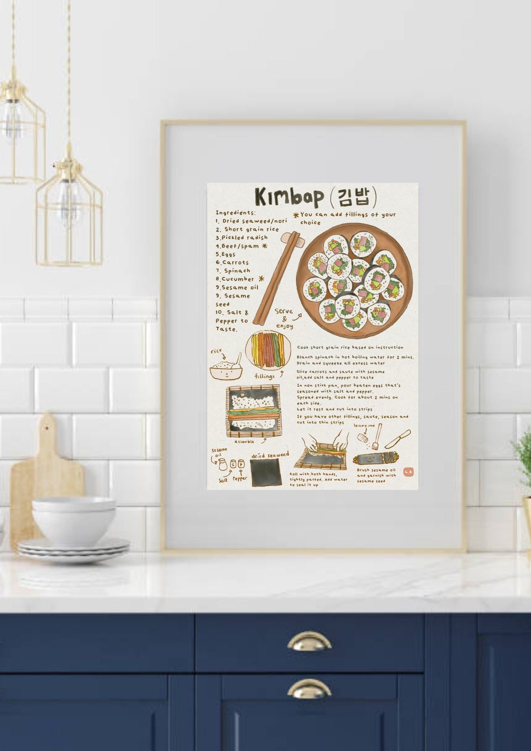Kimbab Recipe Poster, Printable, Kitchen Decor, Home Decor, Printable ...