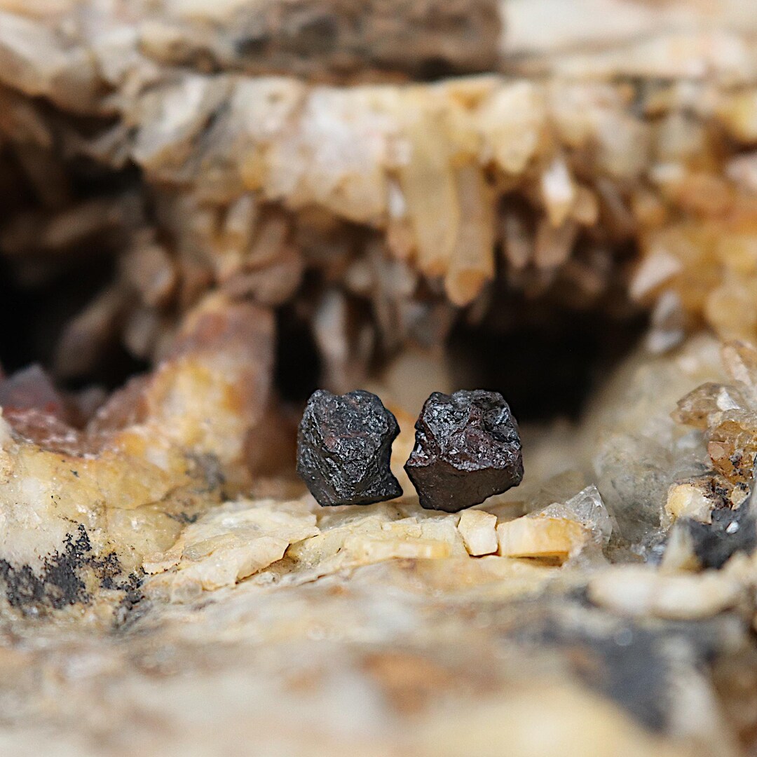 Rare Canyon Diablo Oxidite Meteorite Studs. Rustic Black Mens Earrings ...