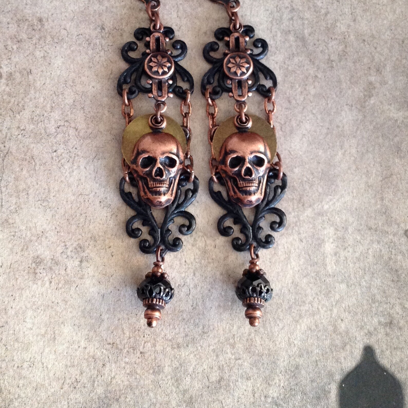 Victorian Filigree Skull Earrings UNIQUE Handmade Assemblage - Etsy