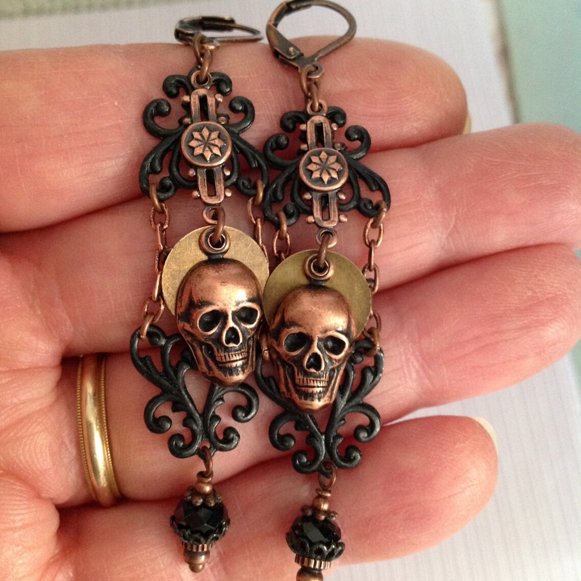 Victorian Filigree Skull Earrings UNIQUE Handmade Assemblage - Etsy