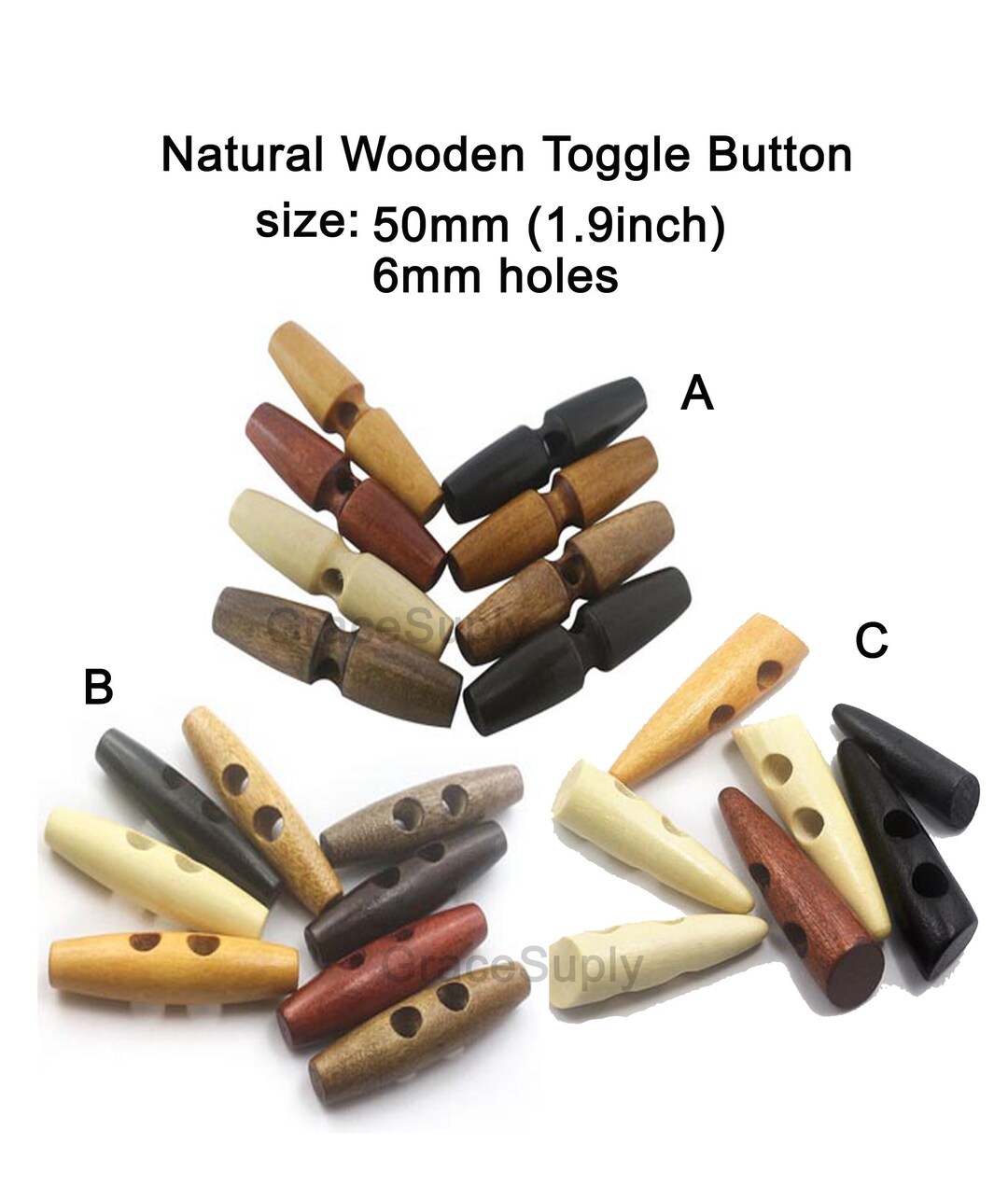 10pcs Natural Wooden Toggles Button, 50mm(1.9"),6 Colors Available - Etsy