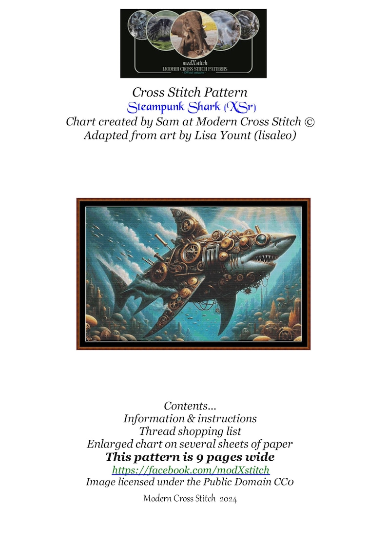 Steampunk Shark Cross Stitch Pattern - Etsy