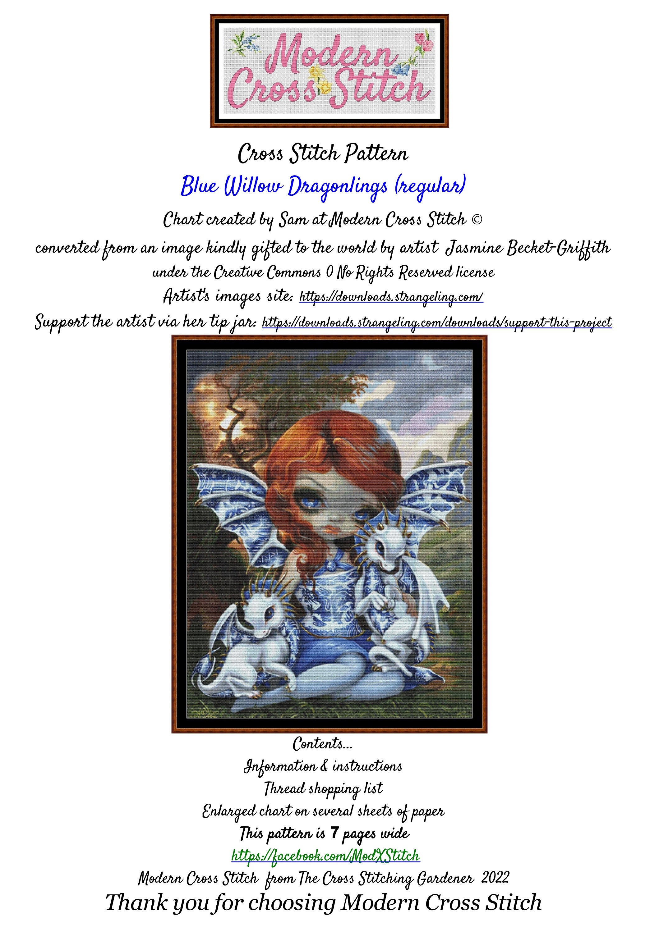 Blue Willow Dragonling ~~ Cross Stitch Pattern - Etsy