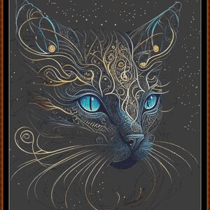 Spirit Cat Cross Stitch Pattern Featuring a Fabulous Ornate Cat Face - Etsy