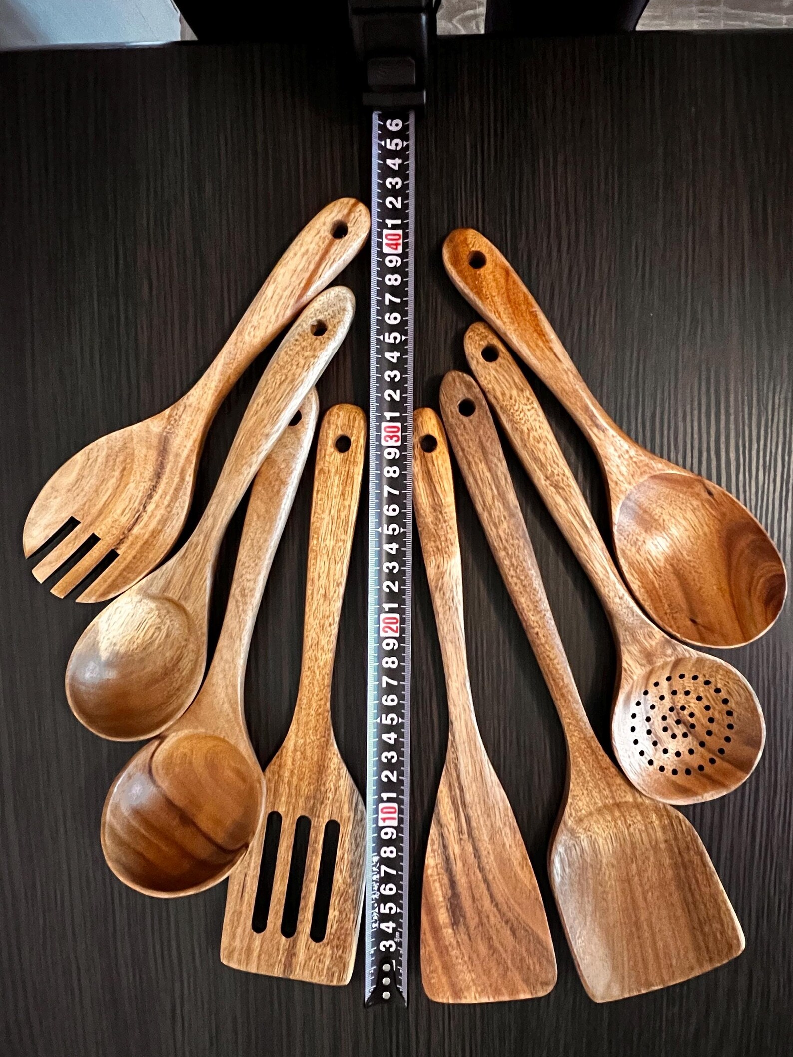 8 Pcs Handmade Natural Wood Acacia Kitchen Spoon Kitchen Utensils Ladle ...