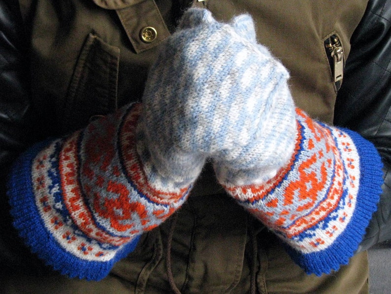 Hand Knitted Wool Long Mittens With Large Cuff, Wool Mittens, Wool ...