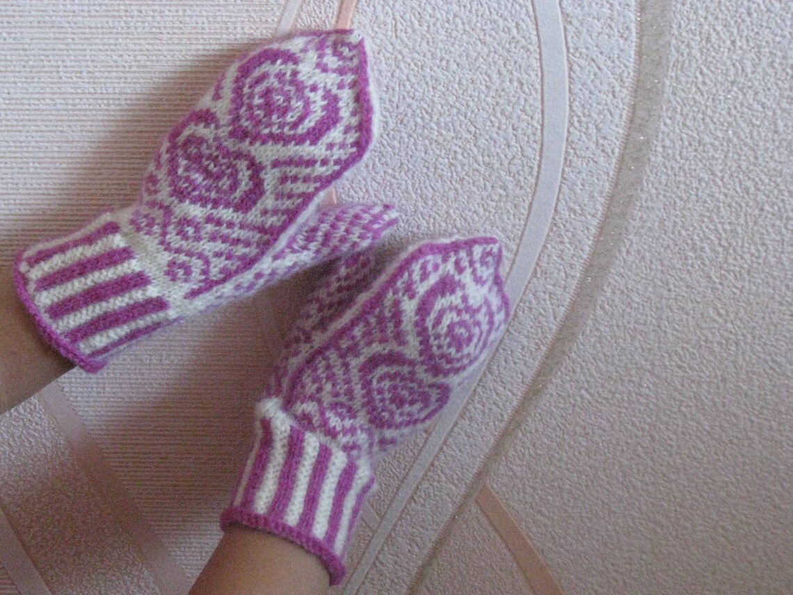 Valentine Mittens for a Little Girl, Hand Knitted Wool Mittens, Latvian ...