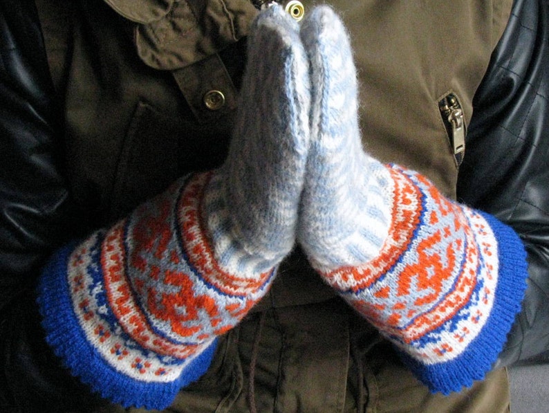 Hand Knitted Wool Long Mittens With Large Cuff, Wool Mittens, Wool ...
