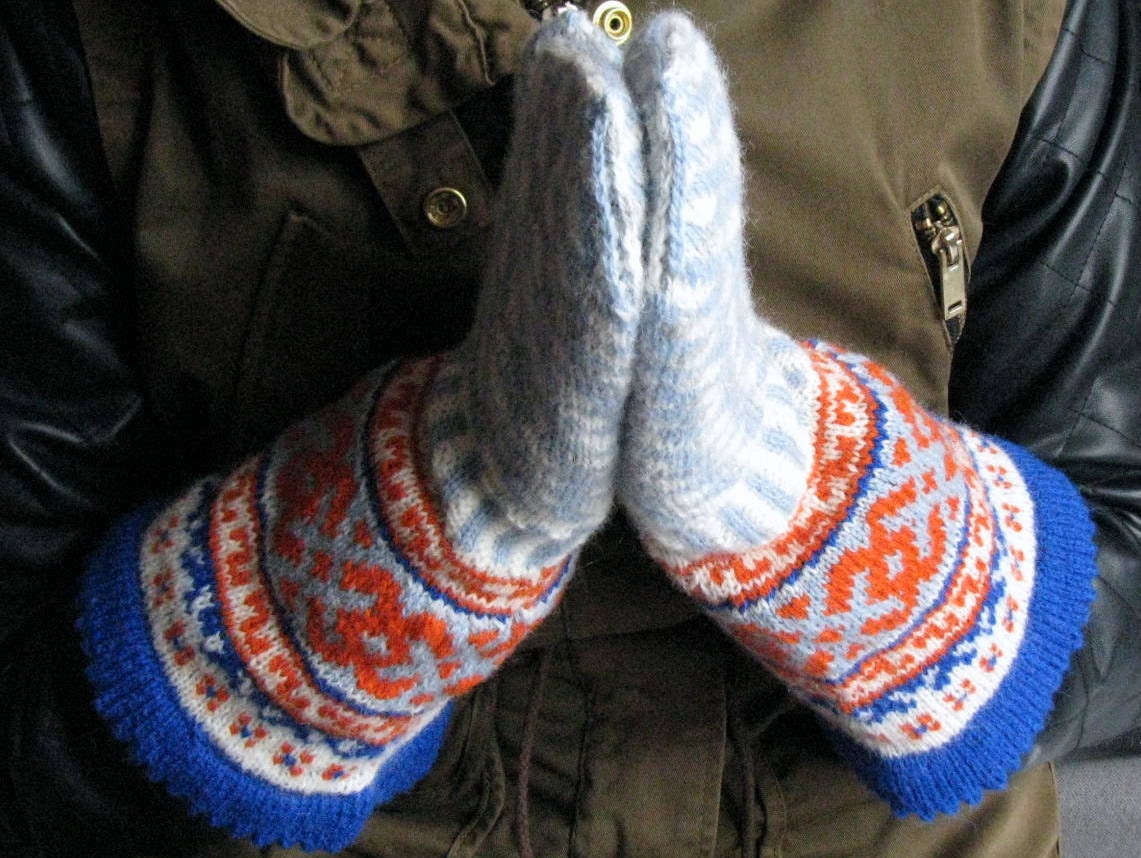 Hand Knitted Wool Long Mittens With Large Cuff, Wool Mittens, Wool ...